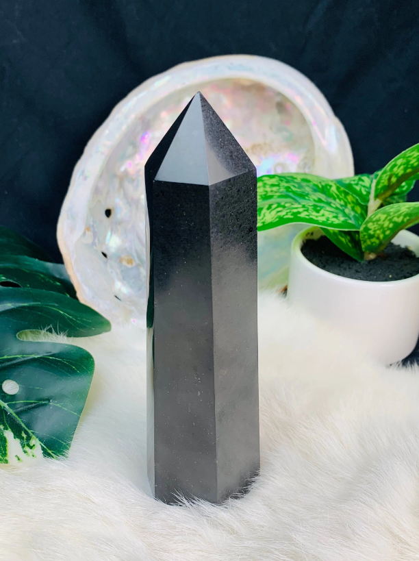 Black Tourmaline Tower from Madagascar | Aquamarine Daydream